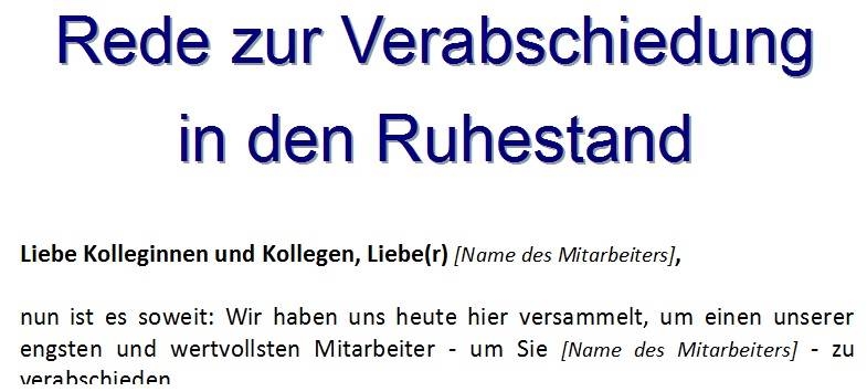 Rede zur Verabschiedung in den Ruhestand